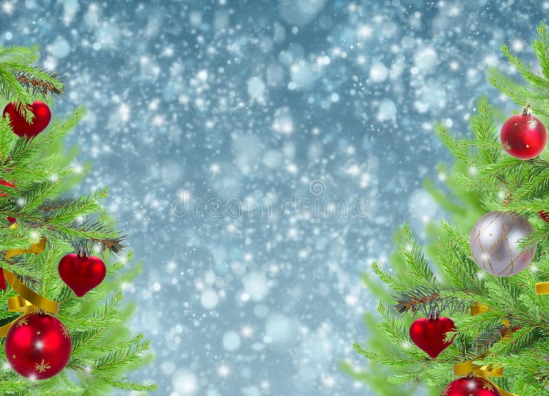 Christmas Frame with Fir Tree and Snow Stock Photo - Image of green ...