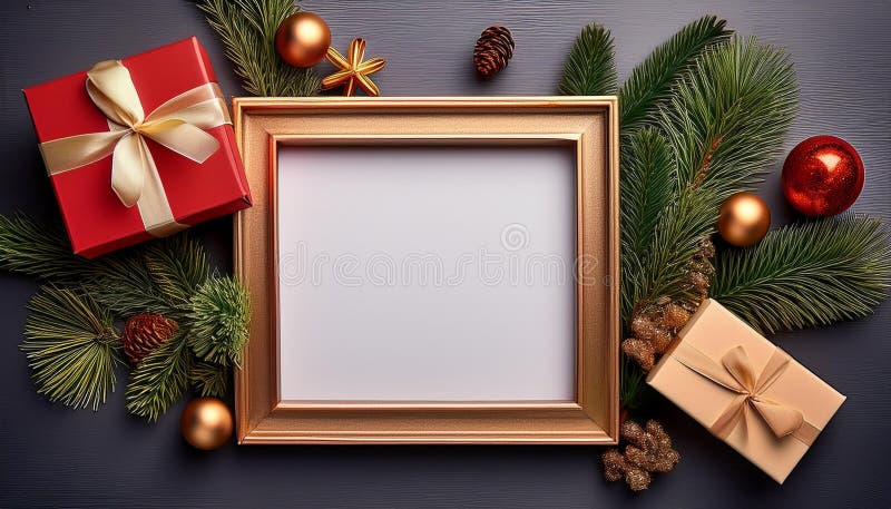 Christmas Frame with Gift Box Stock Illustration - Illustration of ...
