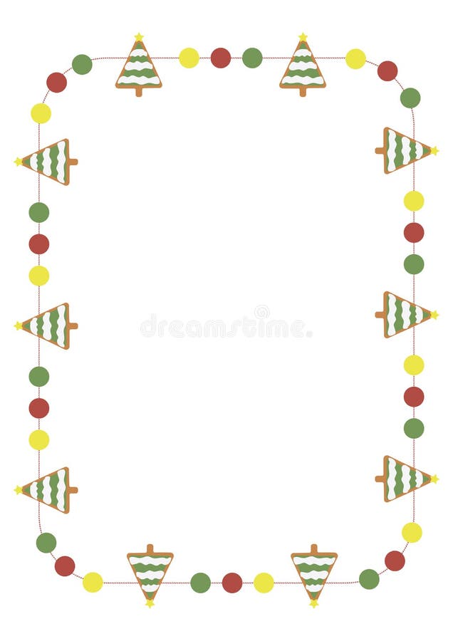 Christmas Frame with Gingerbread Xmas Tree Decorations. Xmas Decorative ...