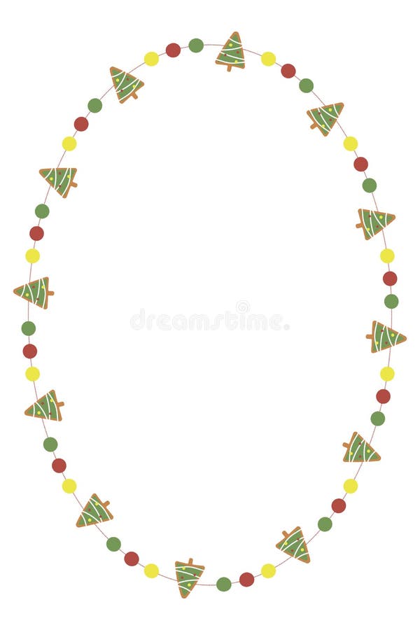 Christmas Frame with Gingerbread Xmas Tree Decorations. Oval Xmas ...