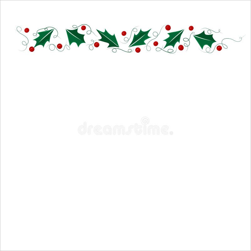Christmas Frame with Holly Leaves, Christmas Horizontal Border with ...