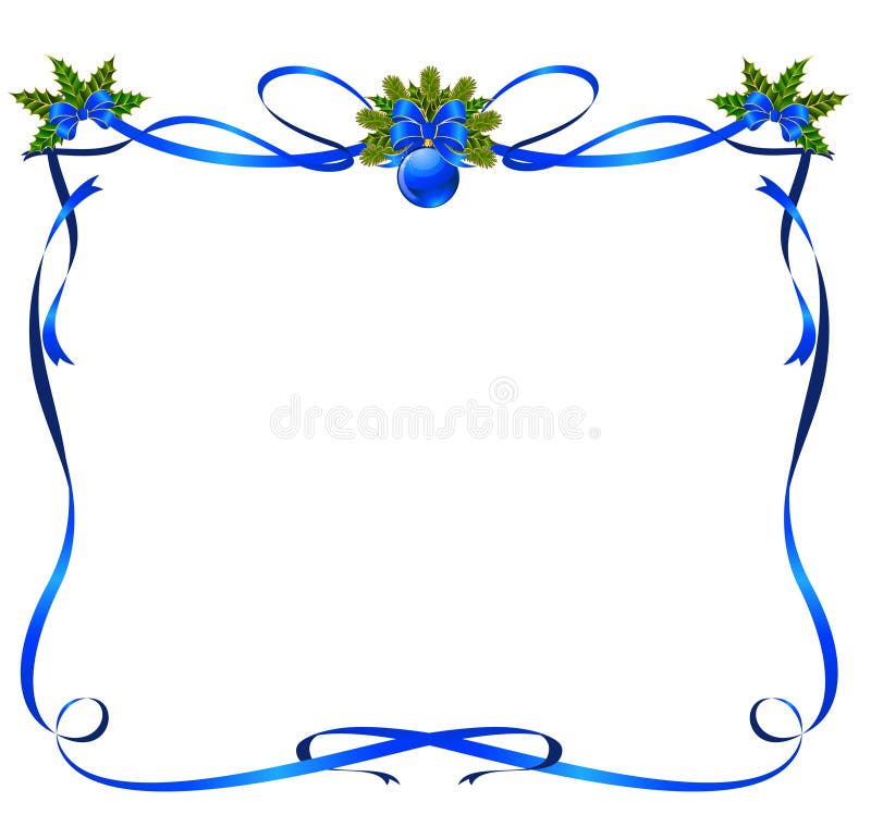 Christmas Border Blue Ribbons Stock Illustration - Illustration of blue ...
