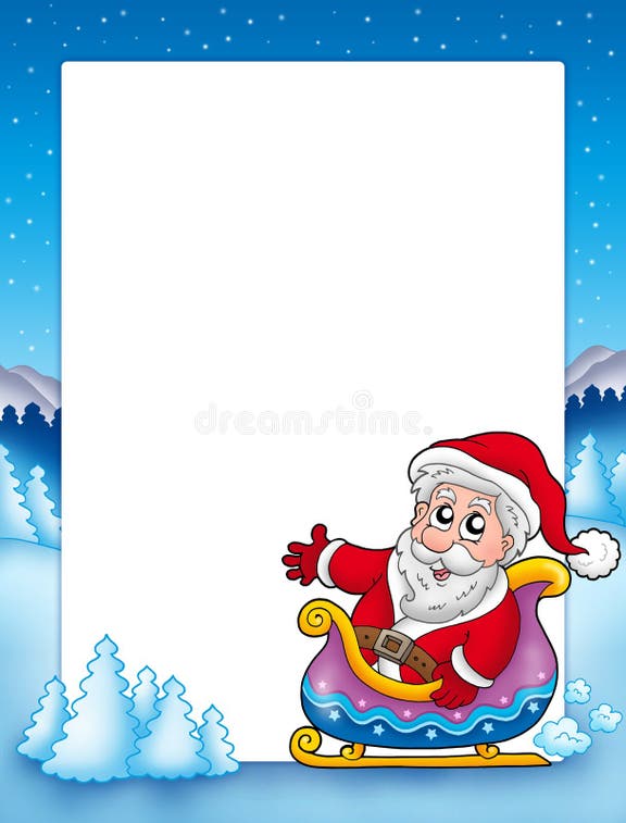 Christmas Frame with Santa on Sledge Stock Vector - Illustration of ...