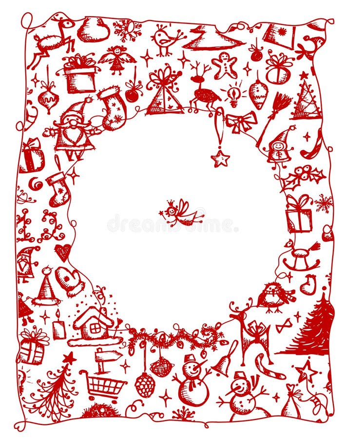 Christmas Frame, Sketch Drawing for Your Design Stock Illustration ...