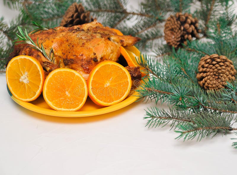 Fried Chicken on a Christmas Background Stock Image - Image of baked ...