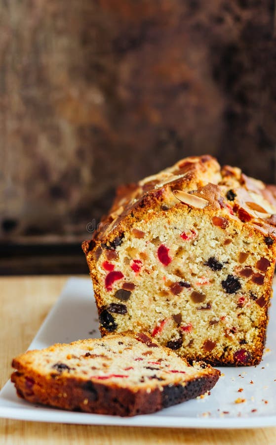 Christmas Fruit Cake Loaf and Slice Stock Photo - Image of bread ...