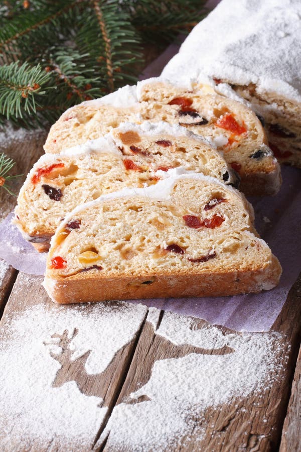 Stollen German Christmas Cake Cut on the Table Top View Stock Image ...
