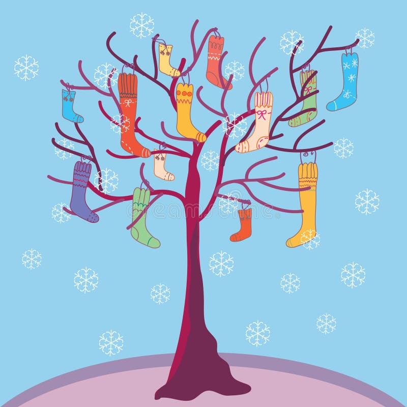 Christmas Funny Tree with Socks Stock Vector - Illustration of hang ...