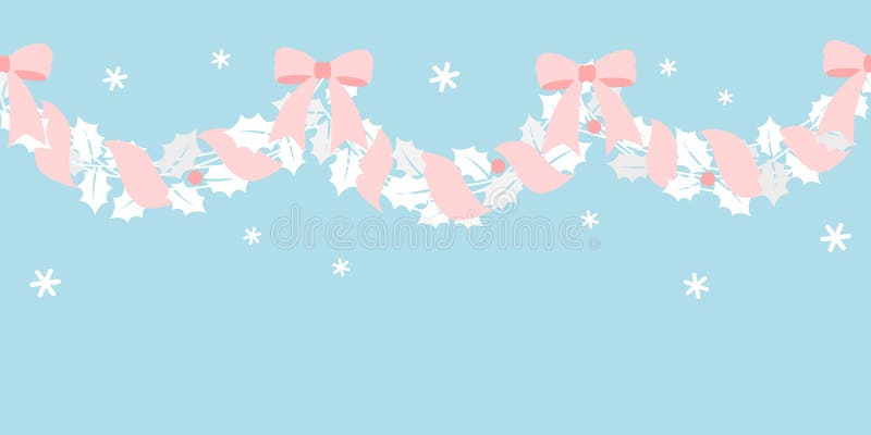 Christmas Garland with Pink Ribbon Stock Vector - Illustration of cold ...
