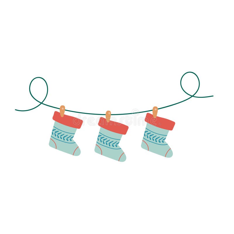 Christmas Garland of Socks Christmas Tree Hand Drawn Isolated Stock ...
