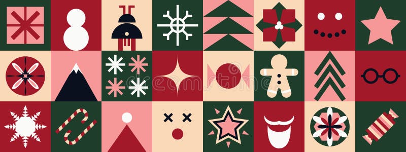 Christmas Geometric Pattern. Minimal Mosaic Elements Ornamental Square ...