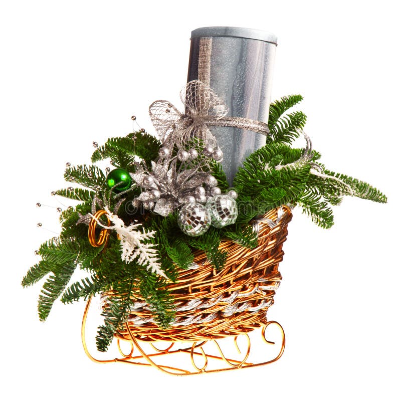 Christmas Gift Basket on White Background Stock Image - Image of label ...