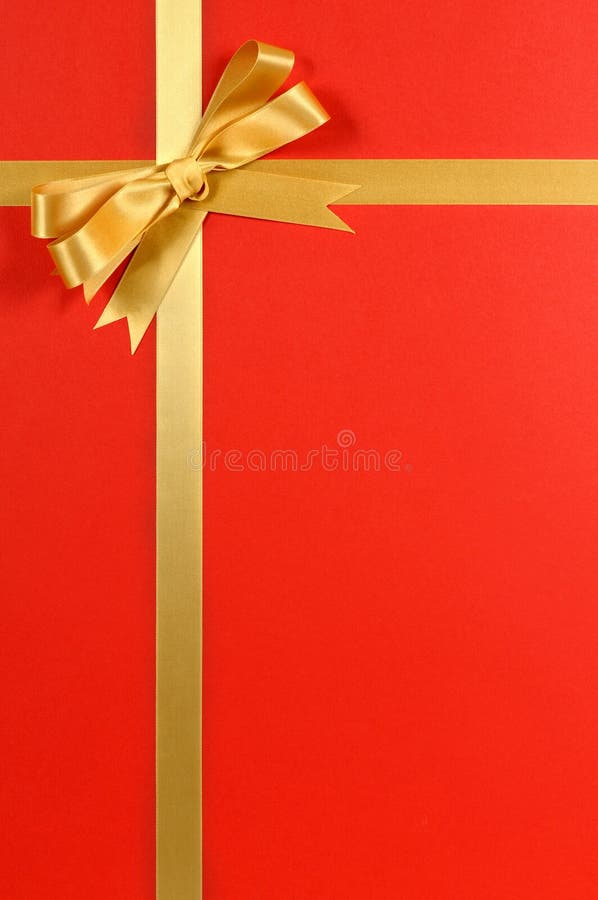 Christmas Gift Border Frame with Gold Ribbon and Bow Red Background ...