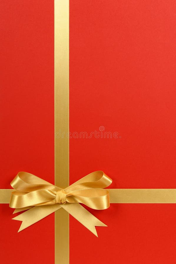 Christmas Gift Border Frame with Gold Ribbon Bow Red Background ...
