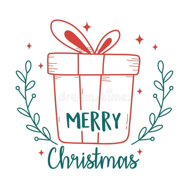 Christmas Gift Box Branch Leaves Decoration Card Stock Vector ...