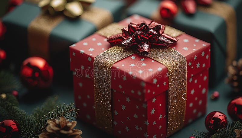 Christmas Gift Box Decoration Celebration Winter Snow Night Generated ...