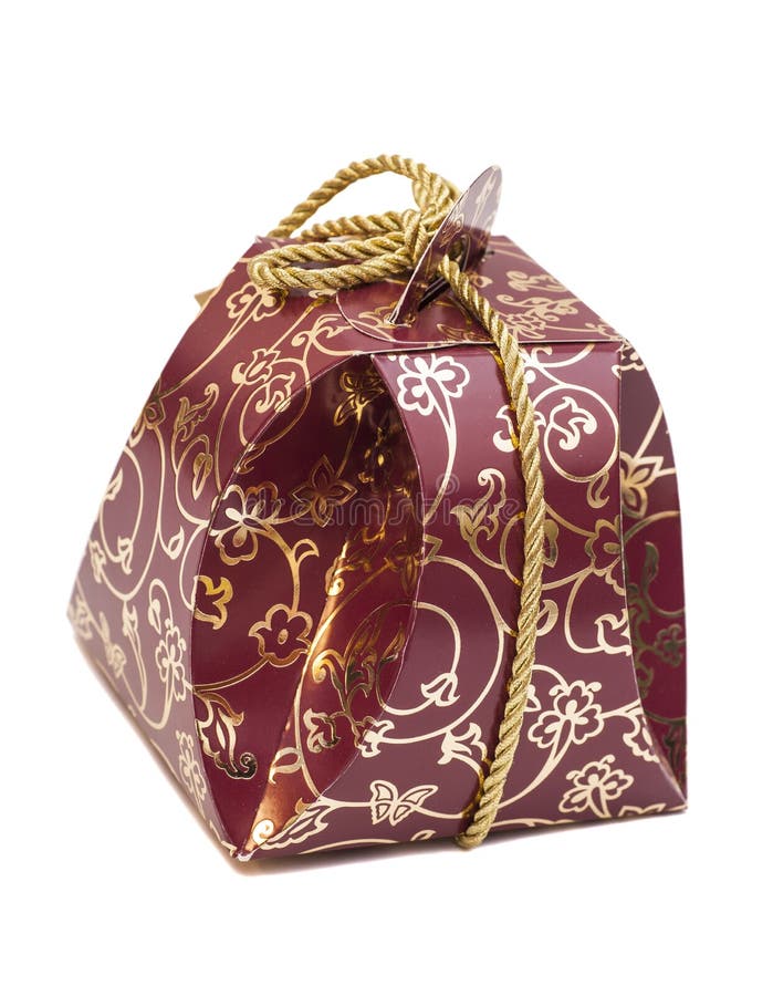 Christmas Gift Box with Golden Rope on White Stock Image - Image of ...