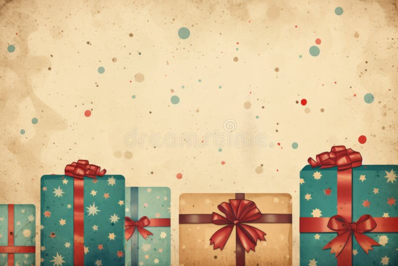 Christmas Gift Box Icon on Old Retro Paper Background Stock ...
