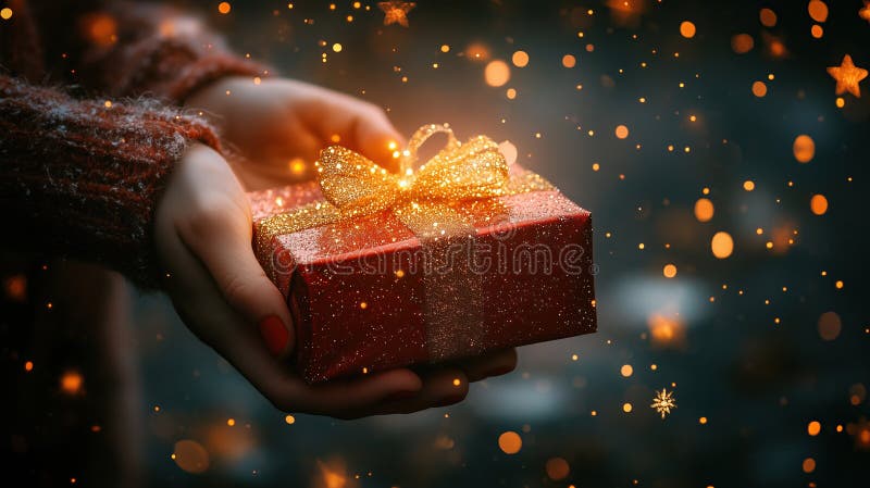 Christmas Gift Box with Miracle. Magic Stars and Light Stock Image ...