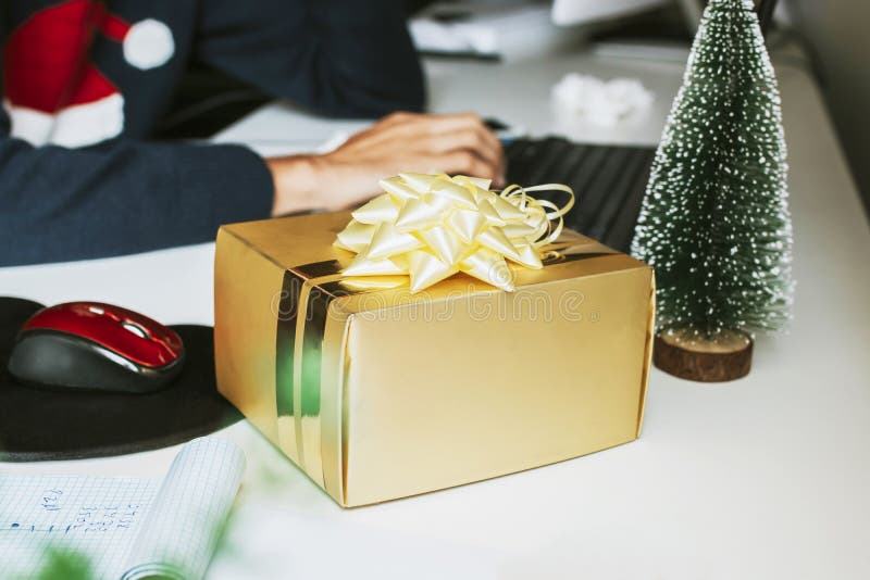 Christmas Gift Box in Office Stock Photo - Image of ornaments, birth ...