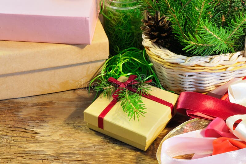 Christmas Gift Box and Package Items Stock Image - Image of ribbon ...