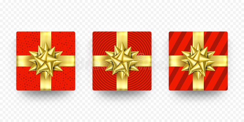 Christmas Gift Box Present Red Golden Ribbon Bow Wrapper Pattern Vector ...