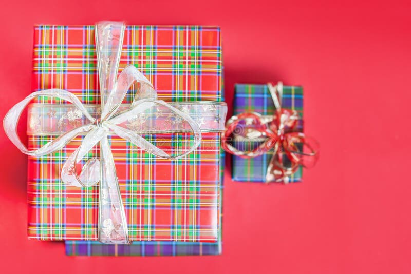 Christmas Gift Box at Red Background Stock Photo - Image of gift ...