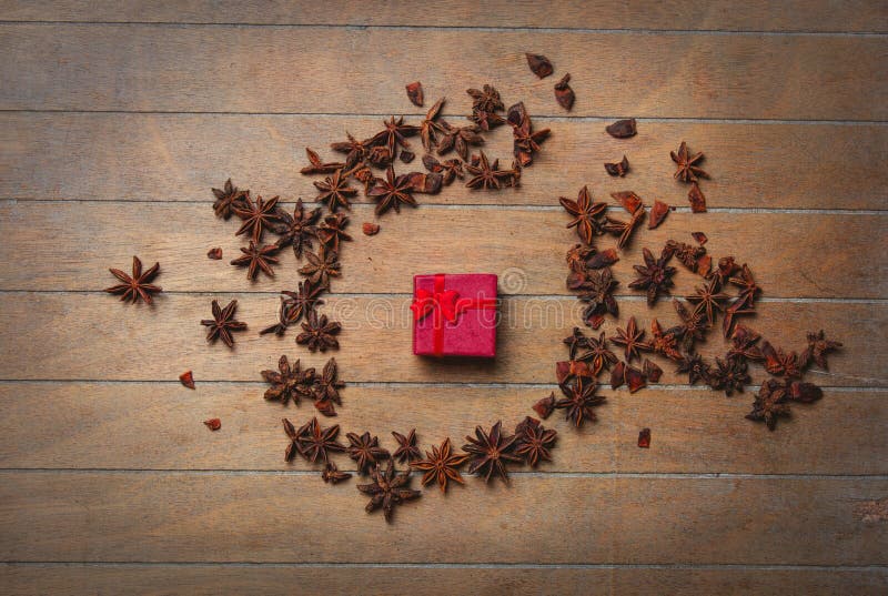 Christmas Gift Box and Star Anise Stock Image - Image of vintage ...