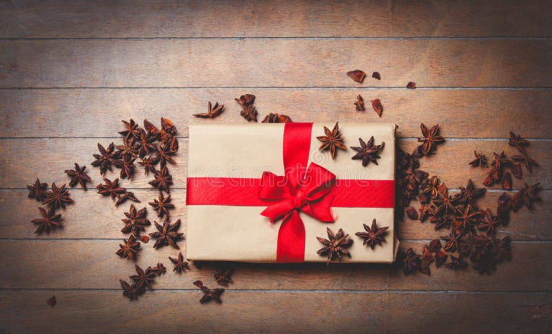 Christmas Gift Box and Star Anise Stock Image - Image of star, home ...