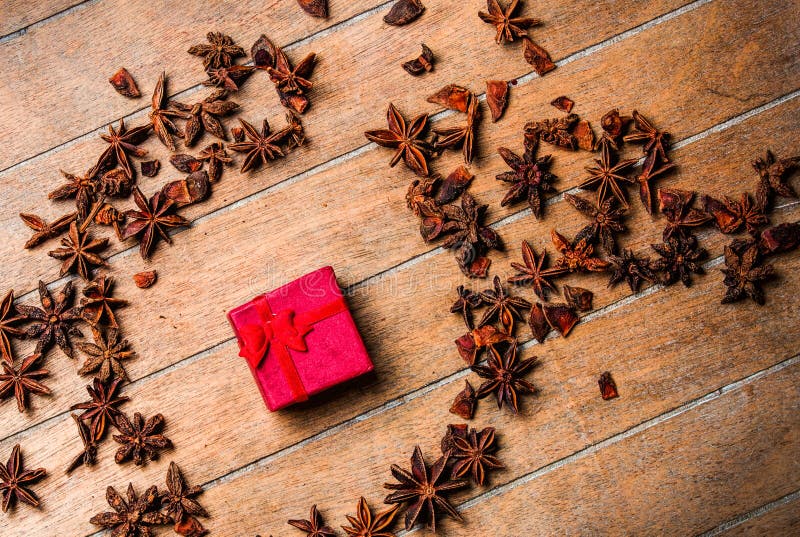 Christmas Gift Box and Star Anise Stock Image - Image of table, wooden ...