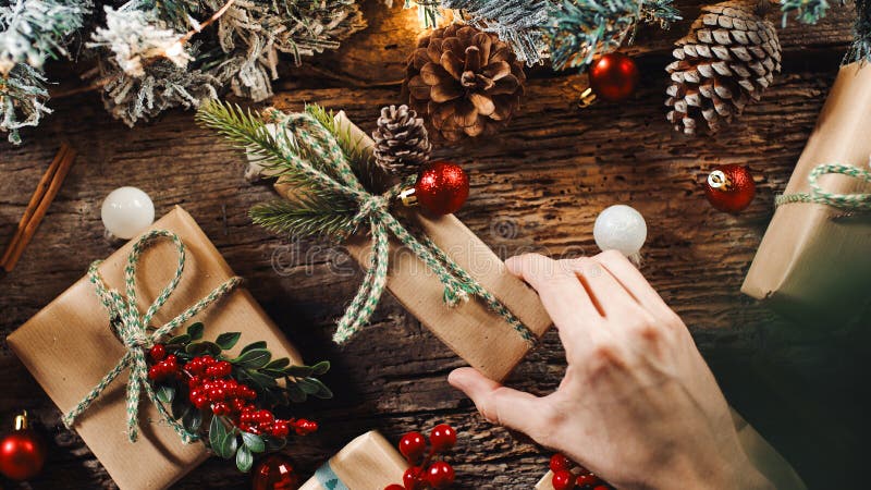 Christmas Gift Box on the Table and Presents Stock Image - Image of ...