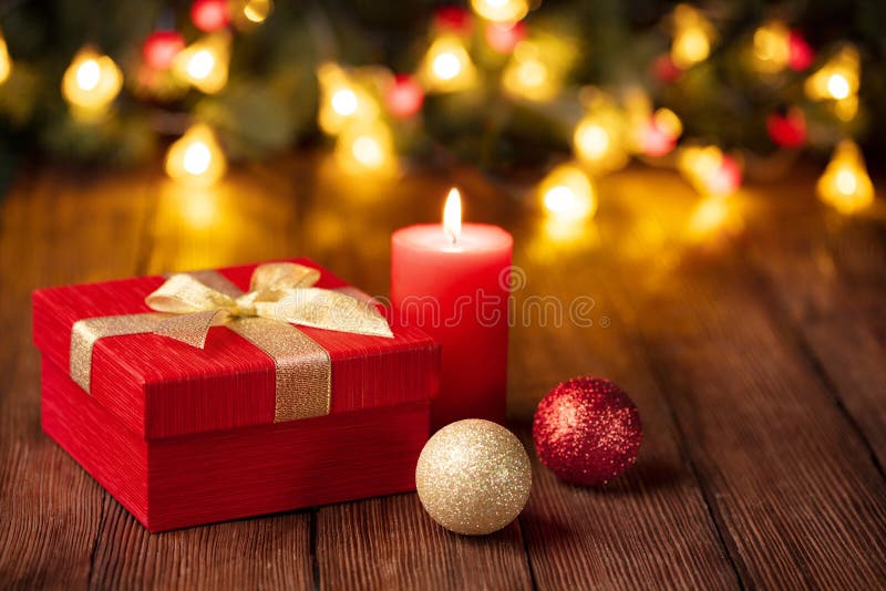 Christmas Gift Box on Table Stock Image - Image of traditional ...