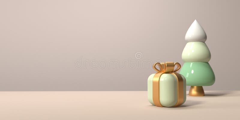 Christmas Gift Box with a Tree - 3D Stock Illustration - Illustration ...