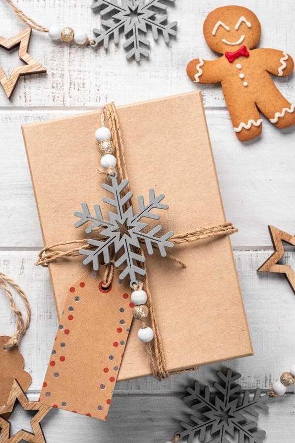 Christmas Gift Box Wrapped in Craft Paper Stock Image - Image of ...