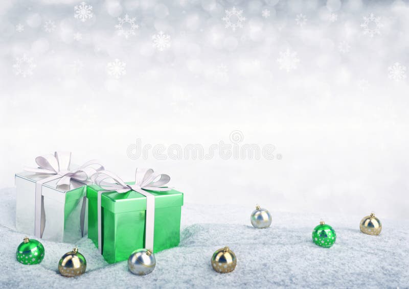 Christmas Gift Boxes and Balls on Snow. Stock Illustration ...