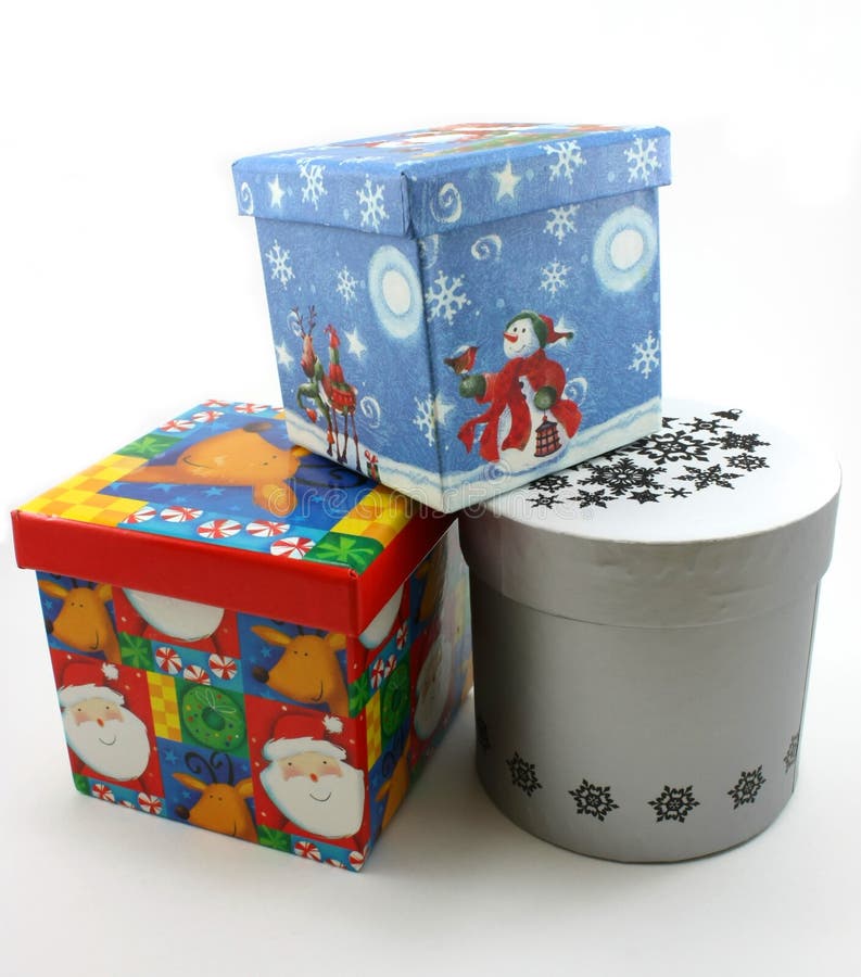 Christmas Gift Boxes Blue and Red Stacked Stock Photo - Image of ...