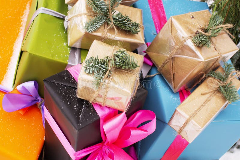 Christmas Gift Boxes. Colorful Gift Boxes for the New Year Stock Image ...