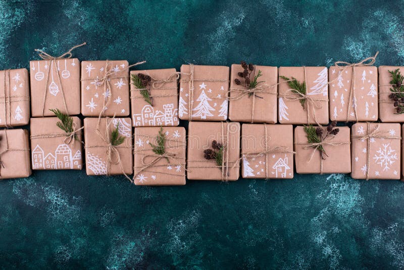 Christmas Gift Boxes in Craft Paper Stock Image - Image of ecological ...