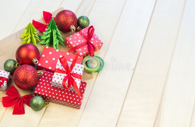 Christmas Gift Boxes and Decorations Stock Image - Image of clock ...