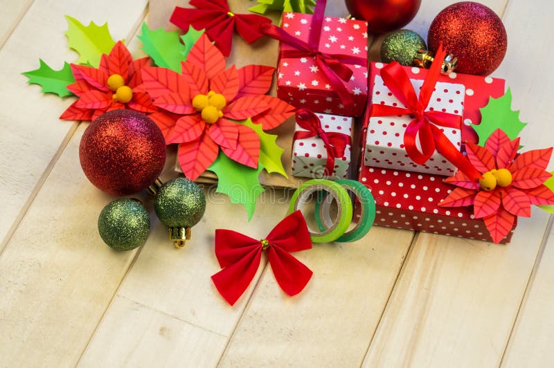 Christmas Gift Boxes and Decorations Stock Photo - Image of holiday ...