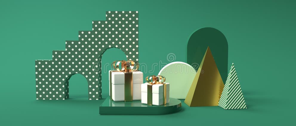 Christmas Gift Boxes with Geometric Shapes - 3D Render Stock ...