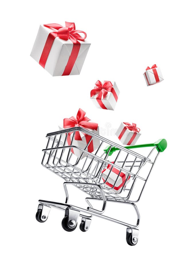 Christmas Gift Boxes Pop Out from Shopping Cart Stock Photo - Image of ...