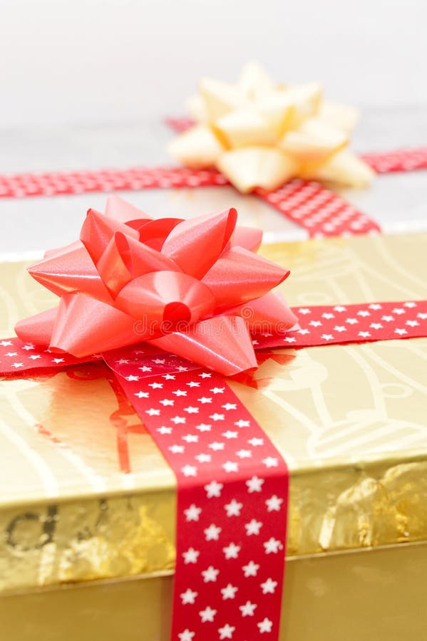 Christmas Gift Boxes with Ribbons Stock Image - Image of package, path ...