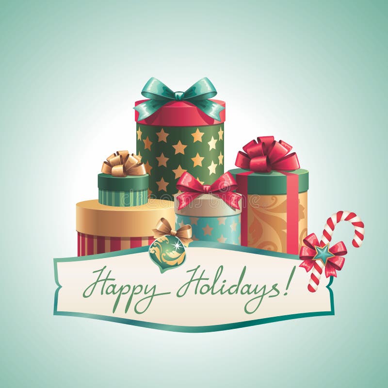 Christmas Gift Boxes Stack, Greeting Card Stock Illustration ...