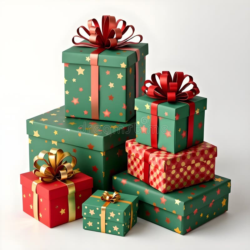 Christmas Gift Boxes Stacked on a White Background Stock Illustration ...