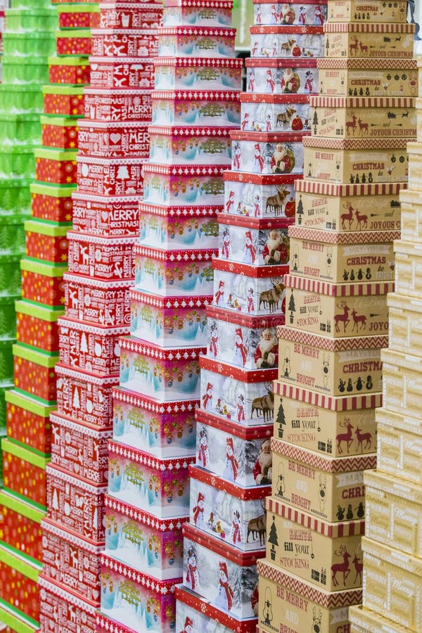Christmas Gift Boxes Standing in Rows. Background Texture Stock Image ...