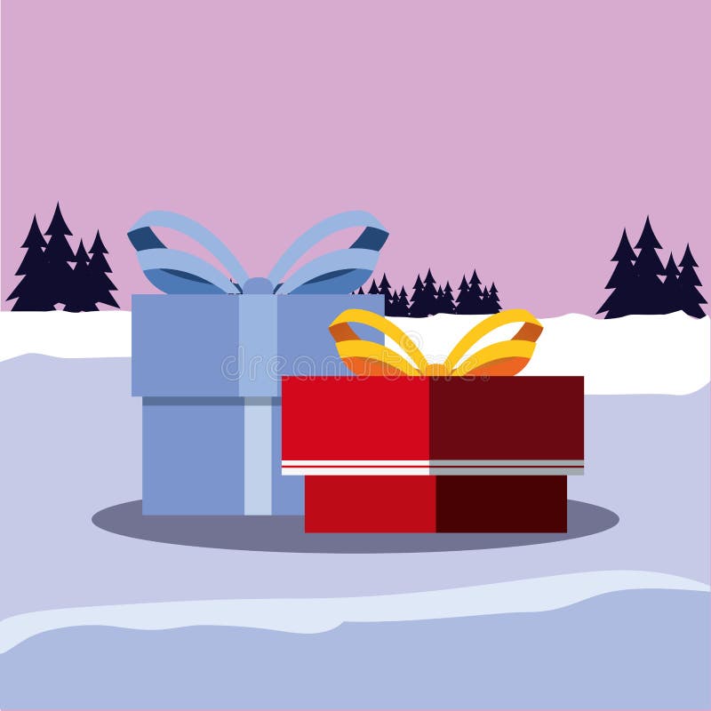 Christmas Gift Boxes in the Winter Landscape Stock Vector ...