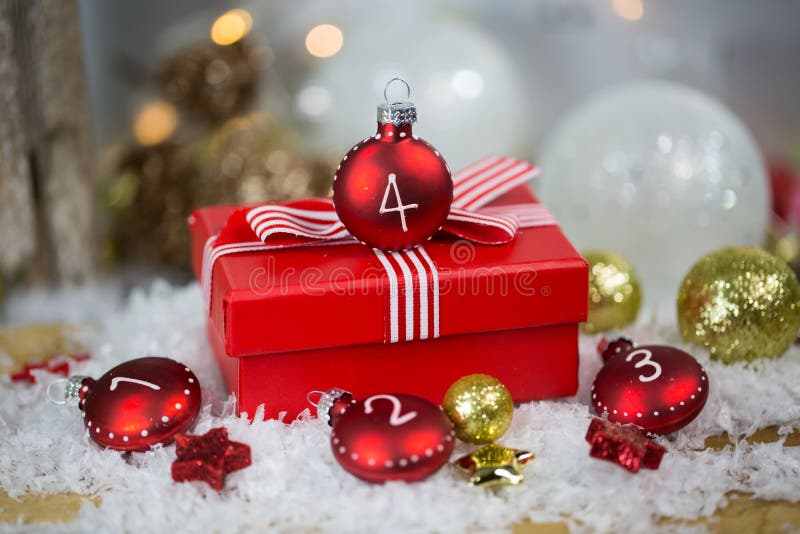 Christmas Gift with Christmas Tree Balls, with Numbers Stock Image ...