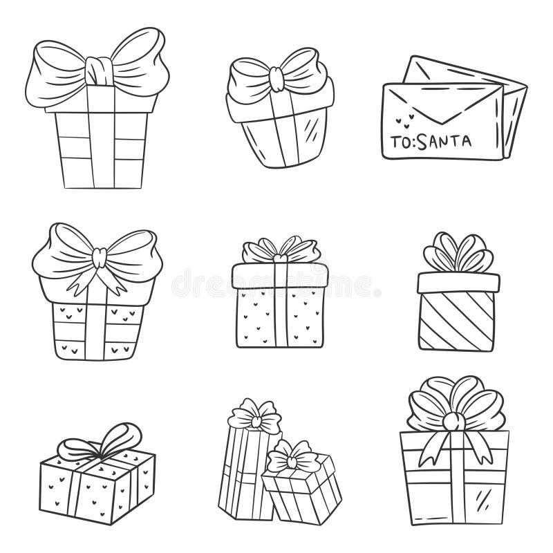 Christmas Gift Collection Hand Drawn Coloring Stock Vector ...