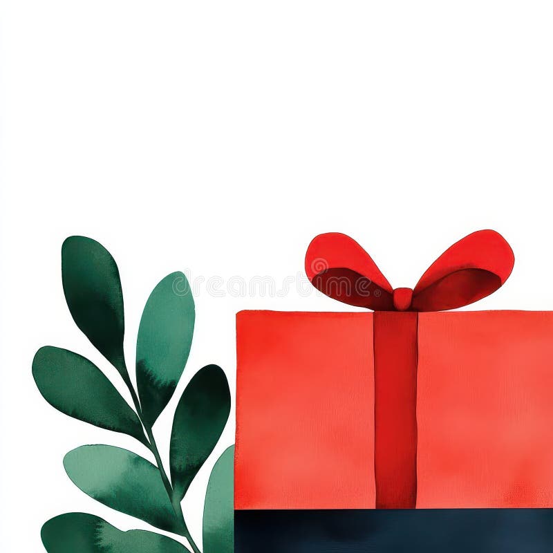 Christmas Gift Flat Design Side View Christmas Theme Watercolor ...